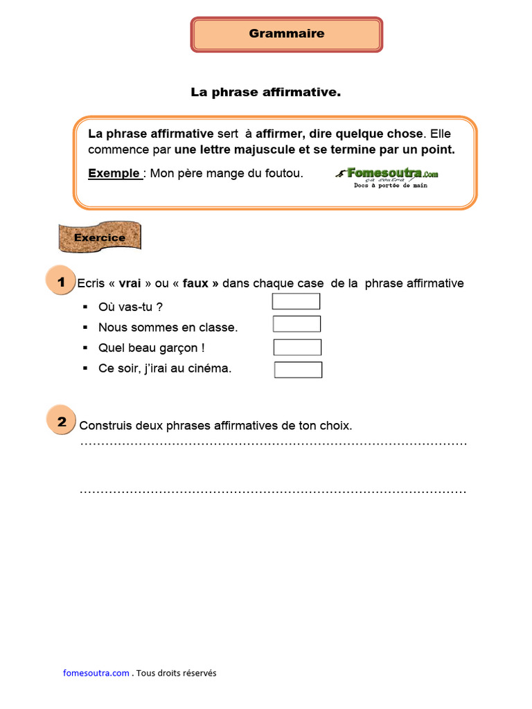 612a423a53021la Phrase Affirmative Cours Ce1 | PDF