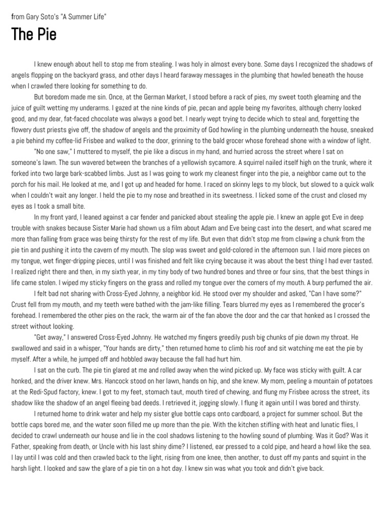 The Pie - Gary Soto | PDF