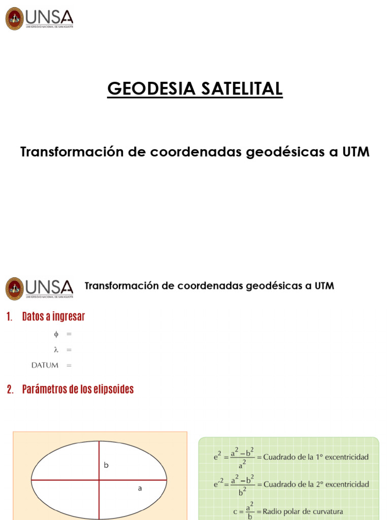 Presentación Transformación de Coordenadas Geodésicas A UTM | PDF