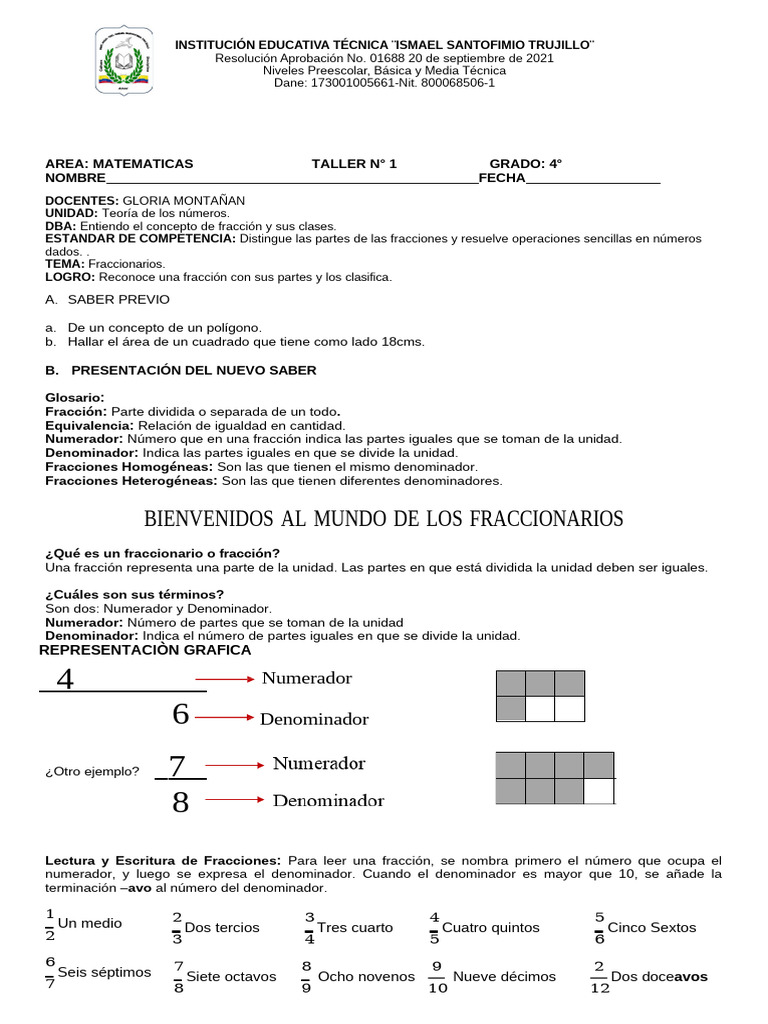 Fraccionarios 4 | PDF | Números | Matemática Elemental