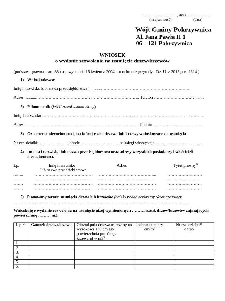 Wydanie Zezwolenia Na Usunięcie Drzew Lub Krzewów Z Nieruchomości | PDF