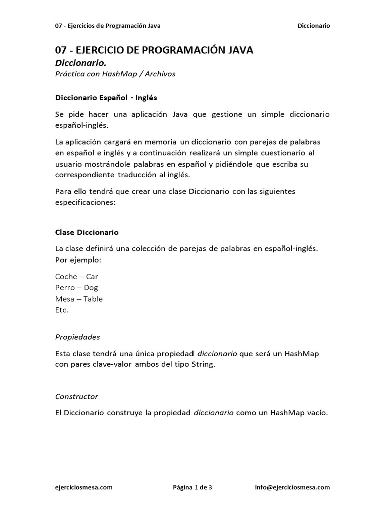 Ejercicio Java 07 Diccionario | PDF | Java (lenguaje de programación ...