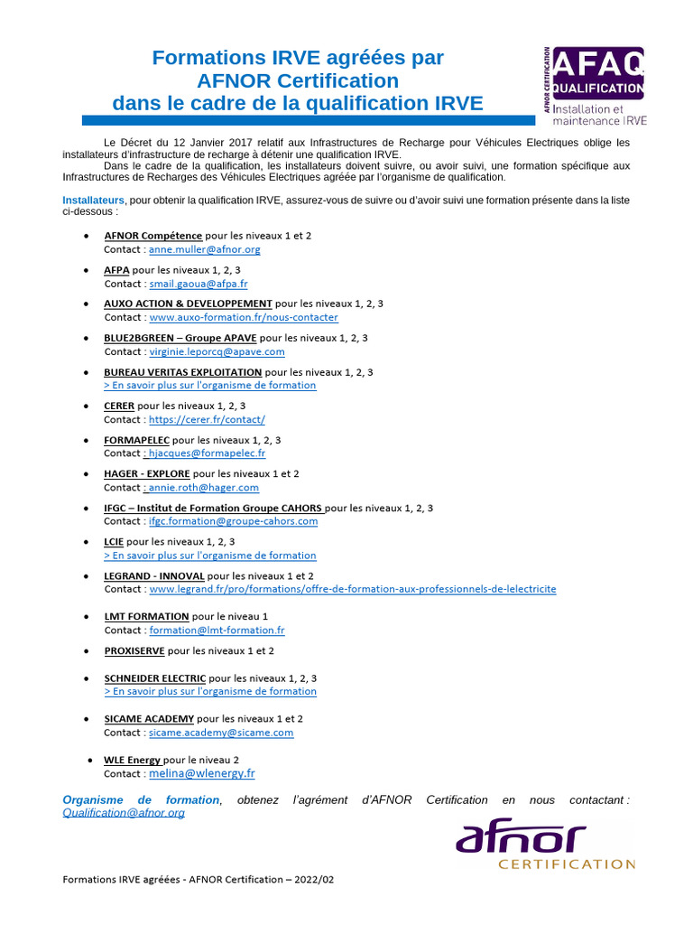 Afnor - Liste IRVE | PDF