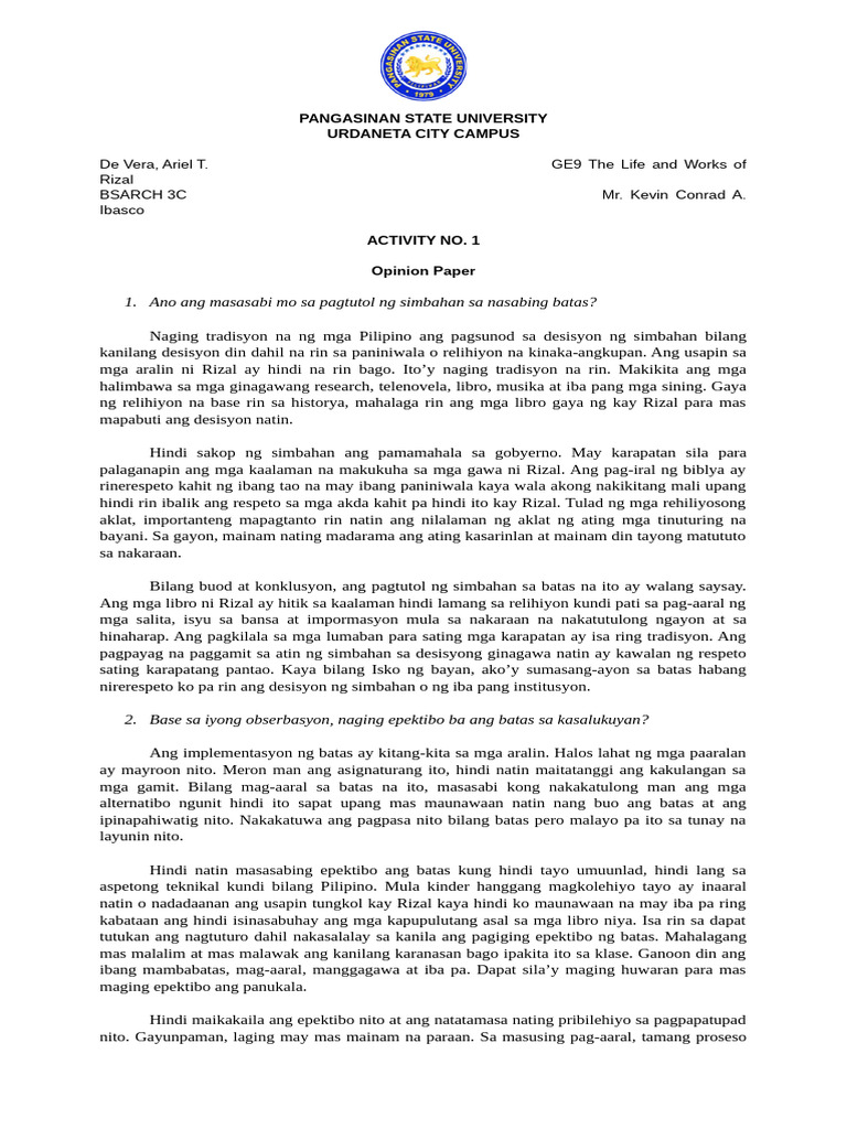 GE9 ACTIVITY NO. 1 | PDF