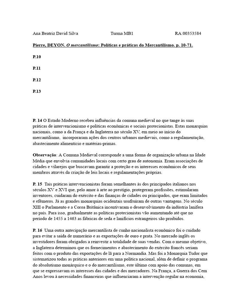 Pierre Deyon. Cap. 1° p.10-71 | PDF | Mercantilismo | Economias