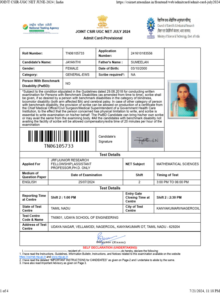 Joint Csir-Ugc Net June-2024 - India | PDF