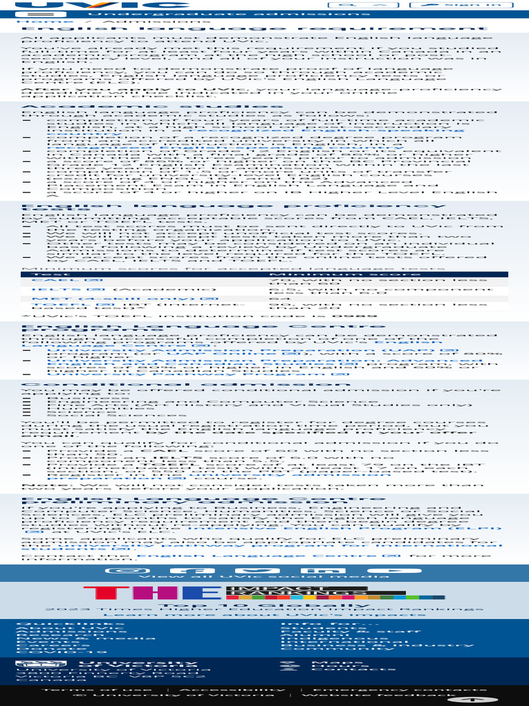 English language requirement - Admissions - UVic | PDF
