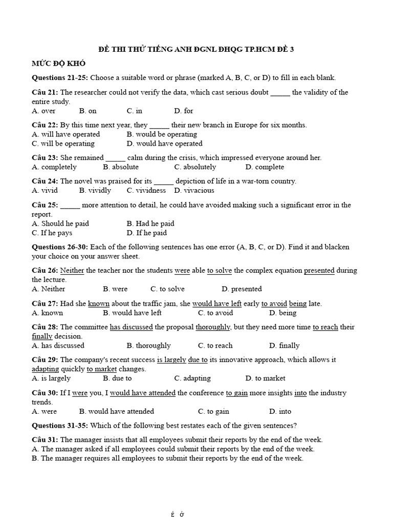 Ti NG Anh ÐGNL HCM 3 | PDF