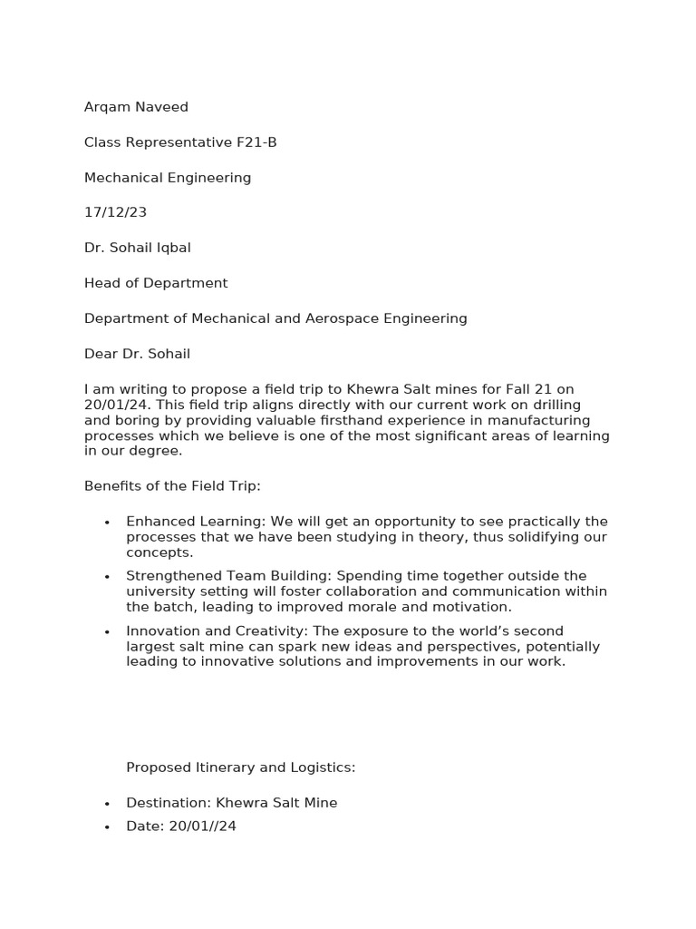 Field Trip Letter | PDF