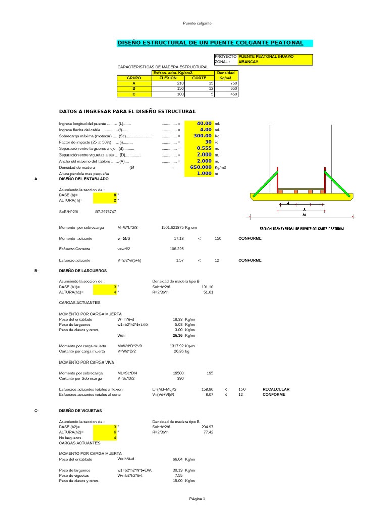 Diseño Estructural de Puente Colgante Peatonal | PDF