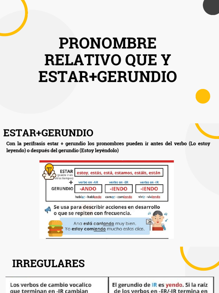 Pronombre Relativo Que y Estar+Gerundio | PDF