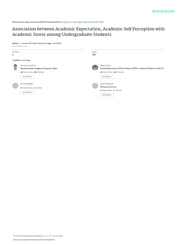 Association Between Academic Expectation, Academic Self Perception With ...