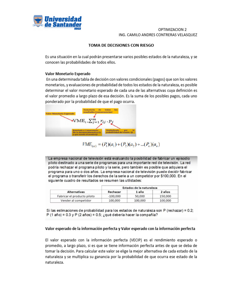 TOMA DE DECISIONES CON RIESGO 2 | PDF