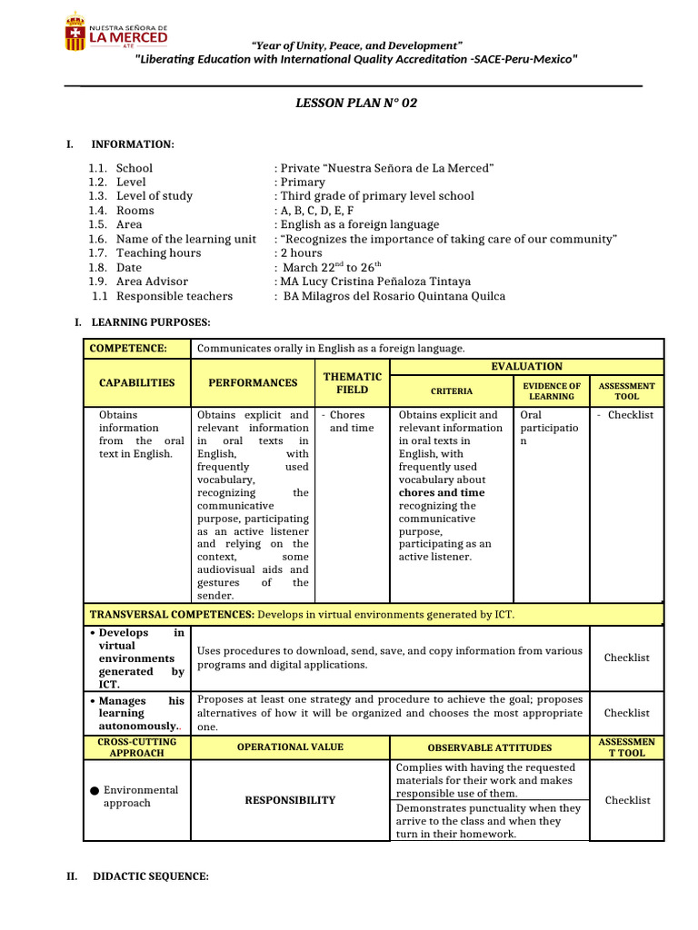 II Term - Lesson Plan 02 - Unit 03 - 3rd Grade - Quintana | PDF | Educational Technology ...
