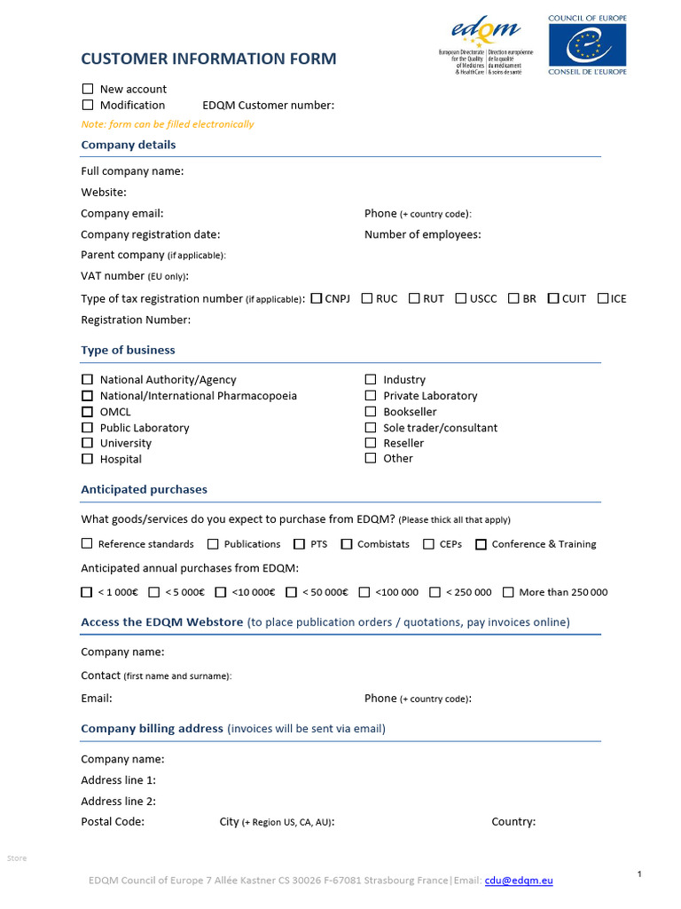 CUSTOMER INFORMATION FORM - Store | PDF