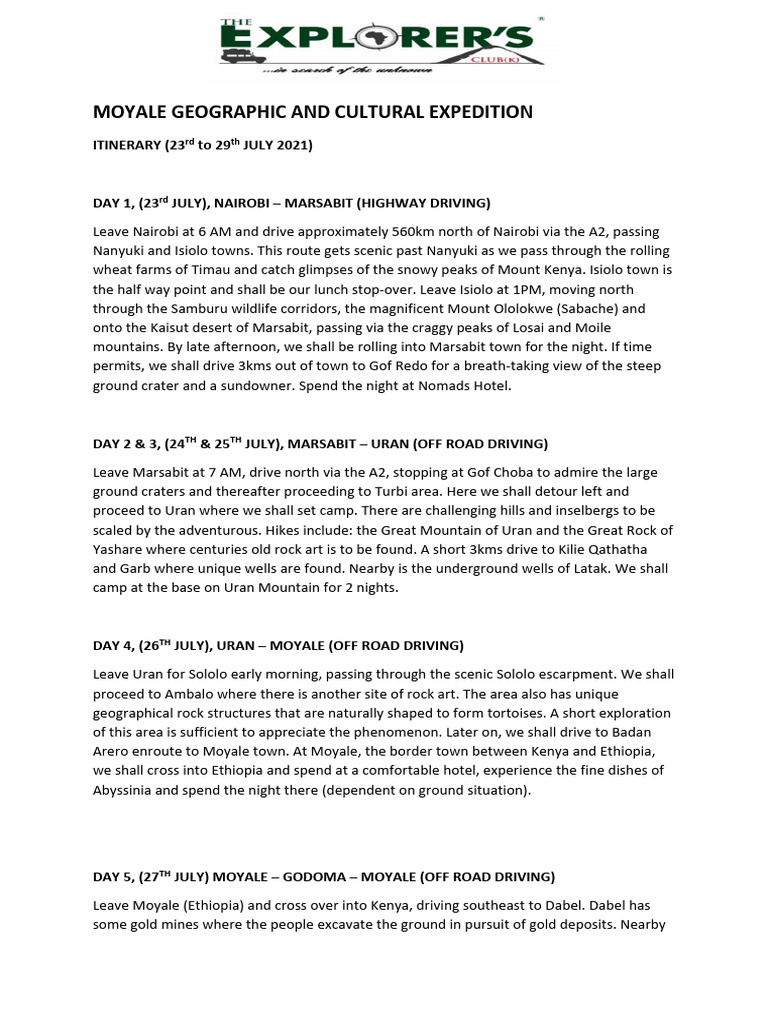 July Moyale Itinerary | PDF