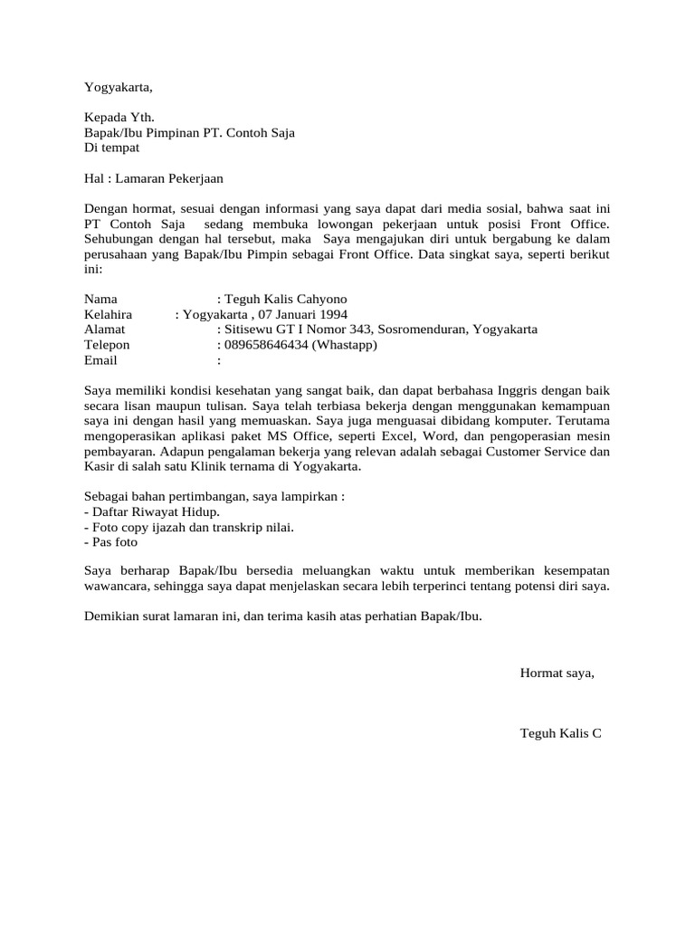 Contoh Surat Lamaran | PDF