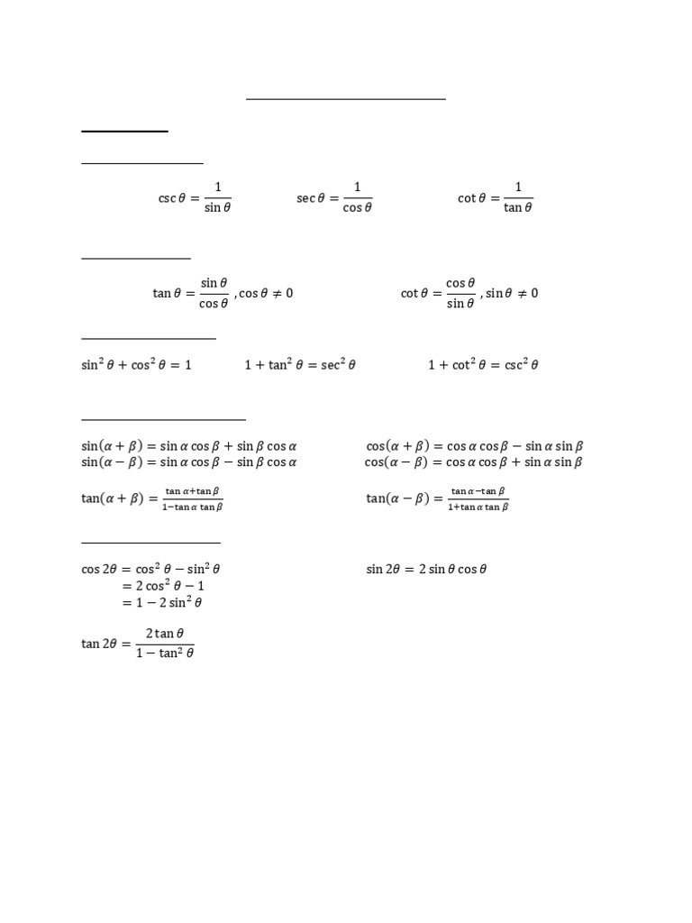 Pre Calculus 12 Formula Sheet | PDF