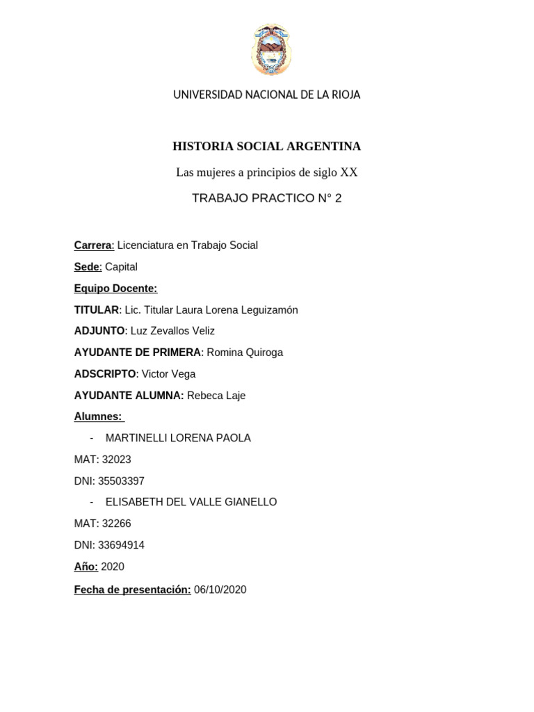 Historia Social Argentina Tp 2 (1) | PDF