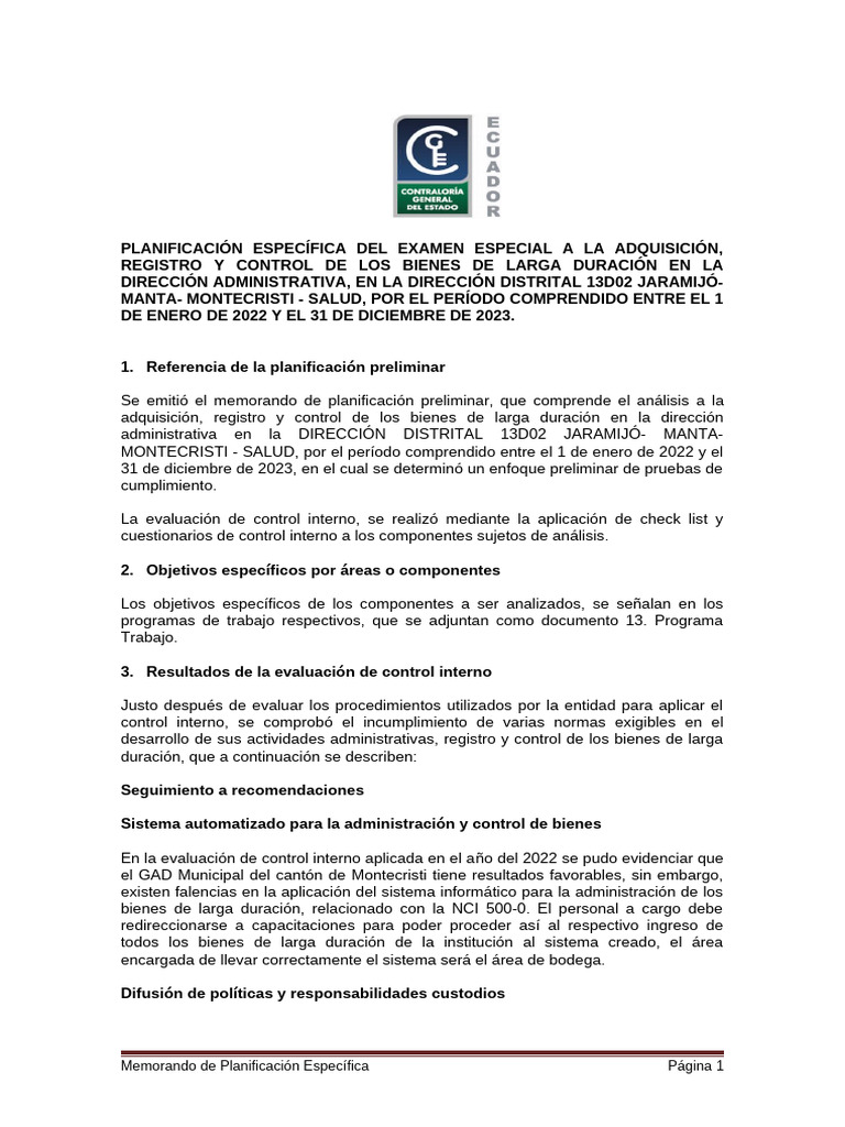 Planificación Específica Gad Municipal Montecristi | PDF ...