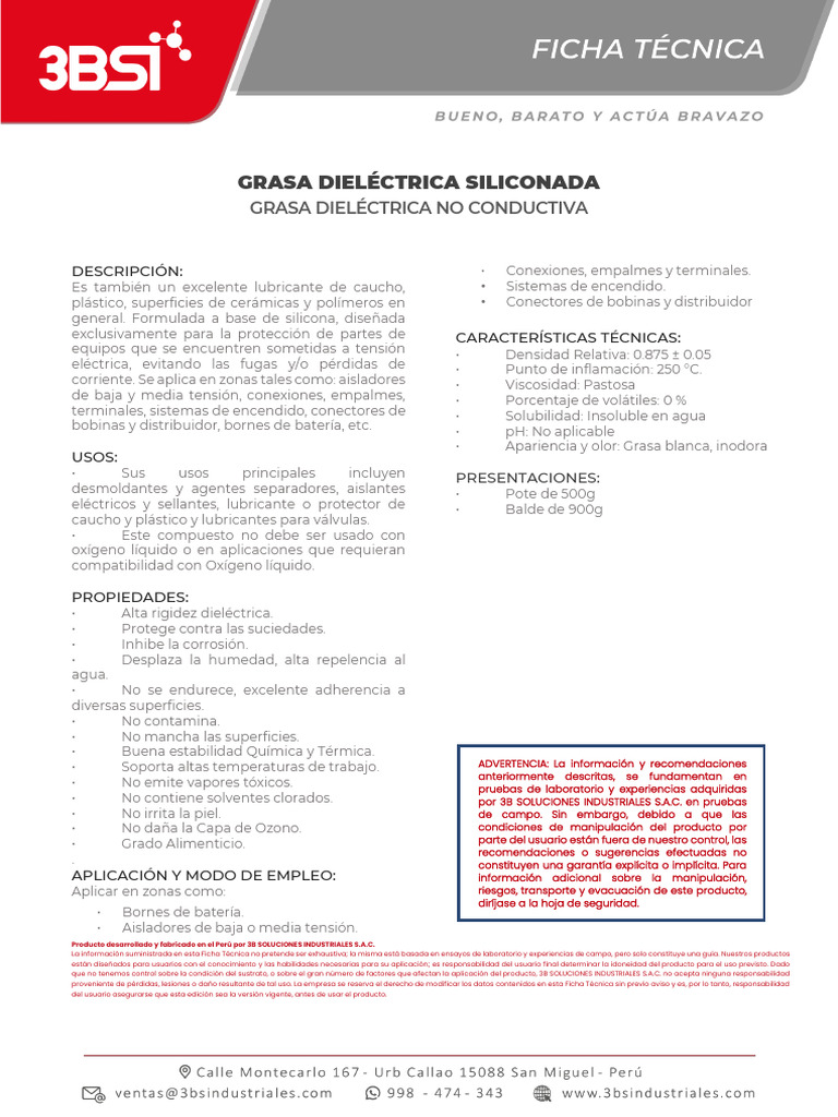 Grasa Dielectrica Siliconada - Ficha Tecnica | PDF