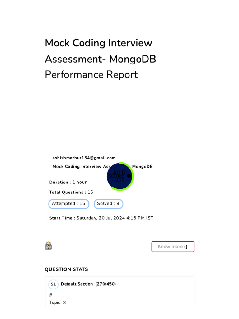 Mock Coding Interview Assessment - MongoDB - Performance Report | PDF | Career & Growth | Games ...