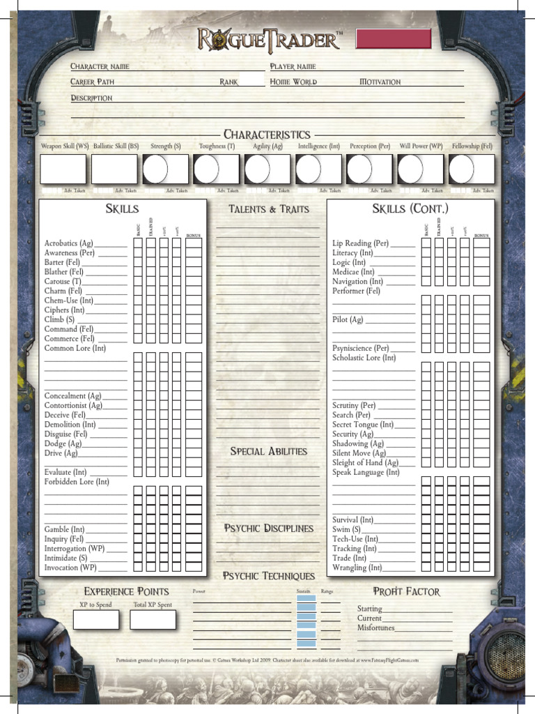 Rogue Trader Character Sheet | PDF