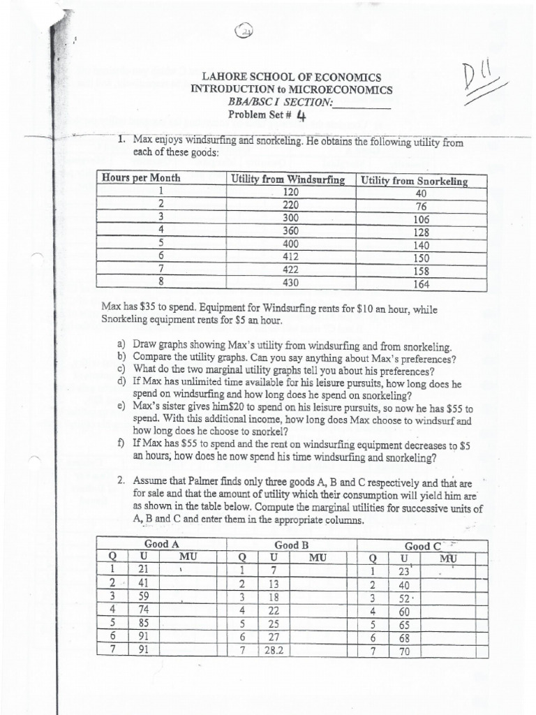 Micro Economics Problem Set 4 | PDF