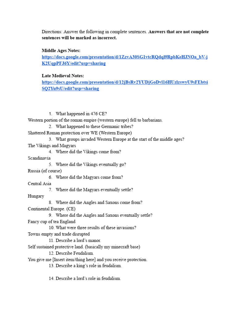 Middle Ages Study Guide | PDF | Middle Ages | History