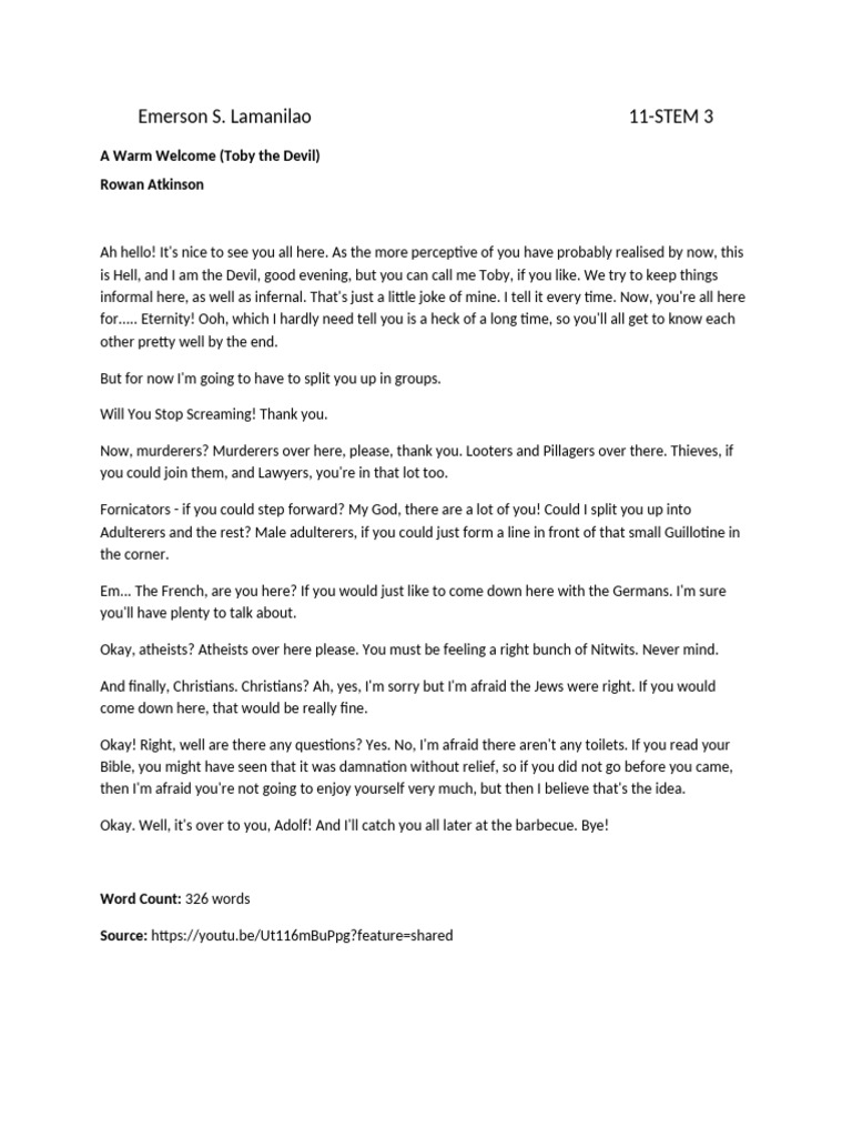 Toby the Devil's Warm Welcome | PDF