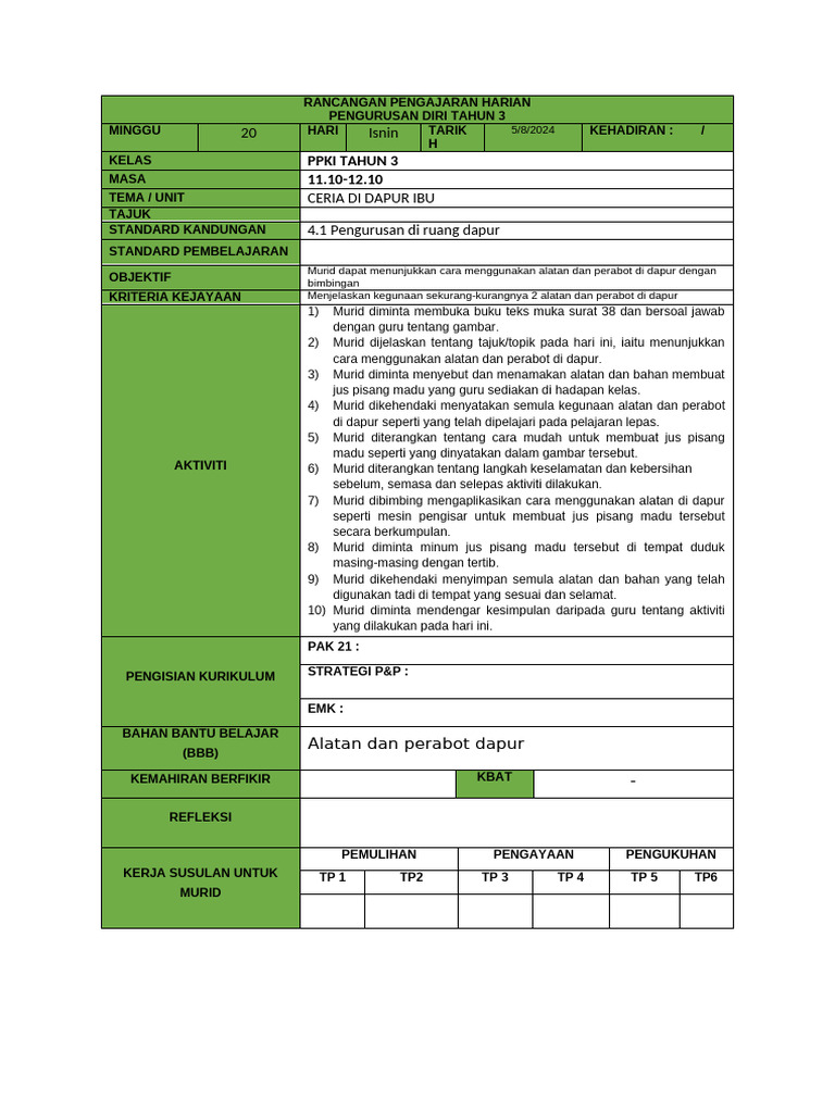 RPH 05.08.2024 M20 Ped - Diri TH3 | PDF