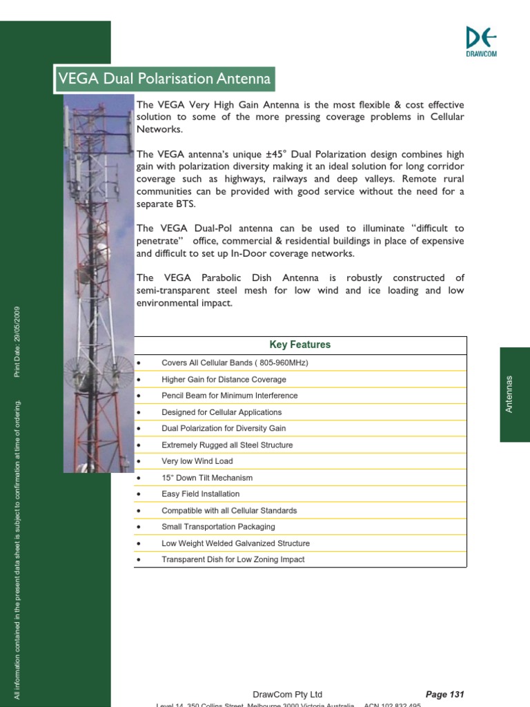 VEGA Dual Polarisation Antenna Overview | PDF | Cellular Network ...