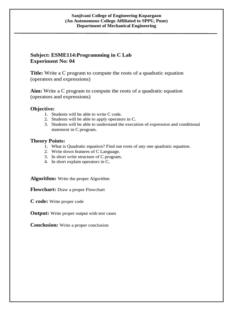 Exp4 Quadratic Equation | PDF