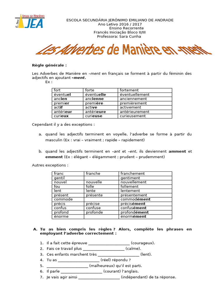 Les Adverbes de Manière | PDF