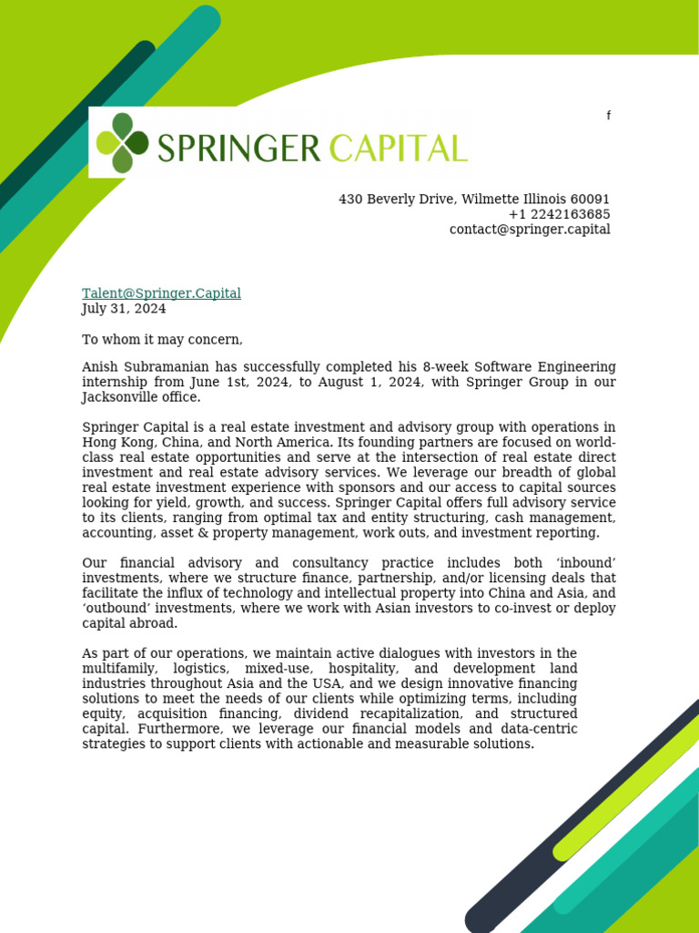 Springer Recomendation Letter | PDF