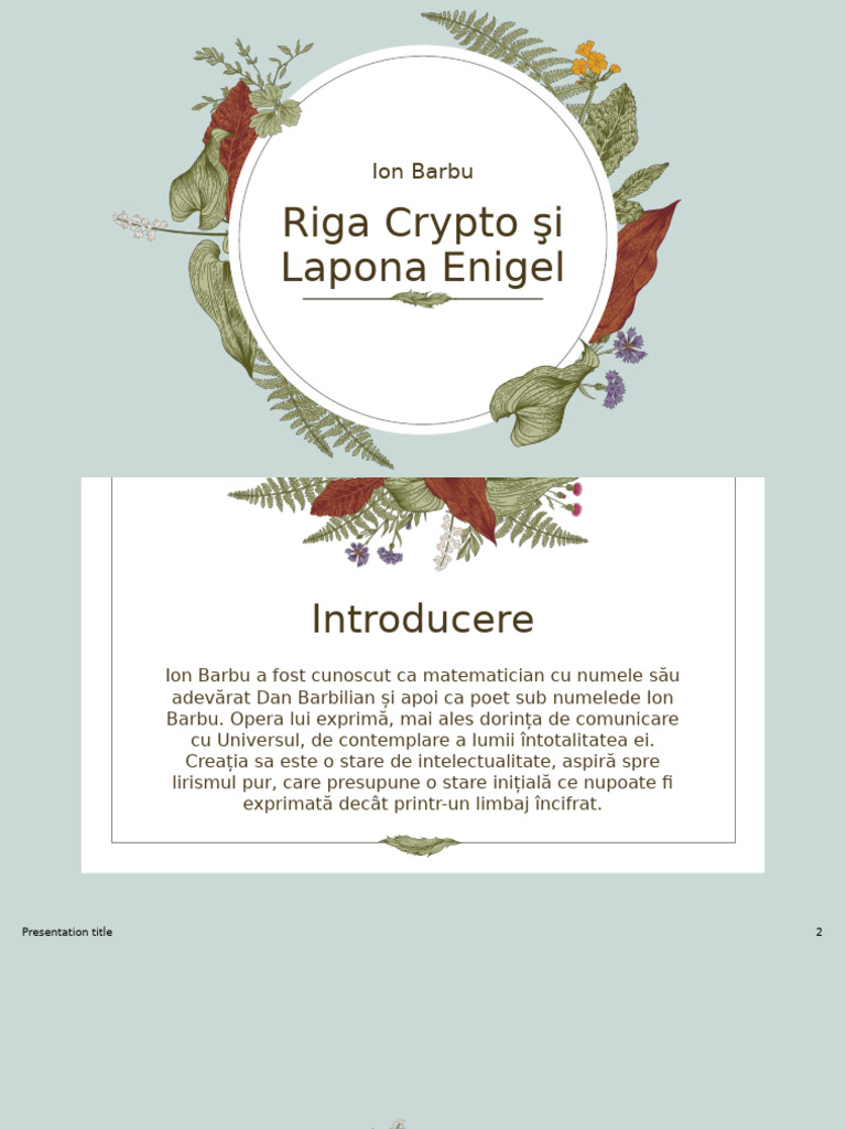Riga Crypto Şi Lapona Enigel: Ion Barbu | PDF