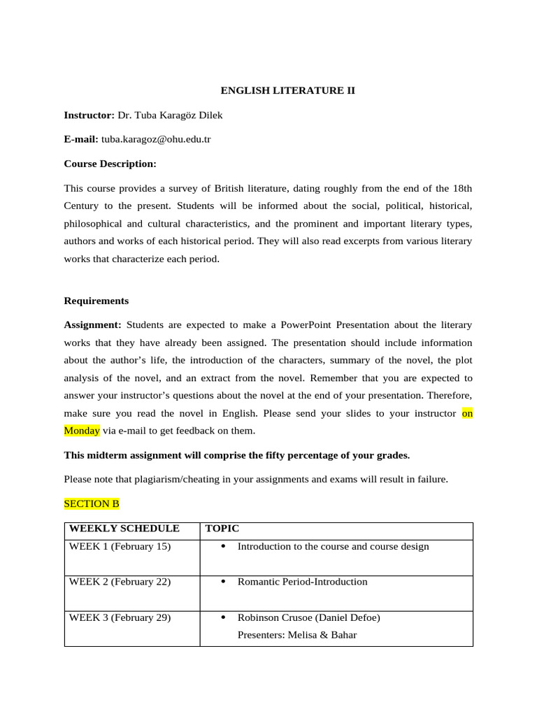 Eng Literature Ii Syllabus-B | PDF