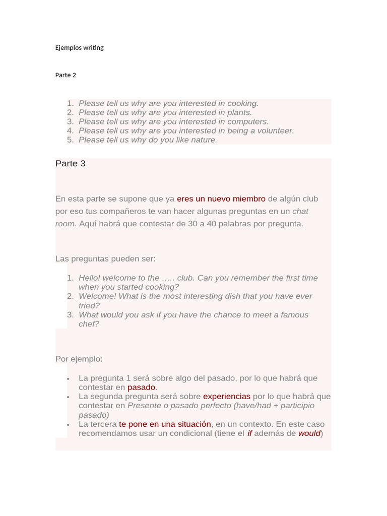 Ejemplos Writing | PDF