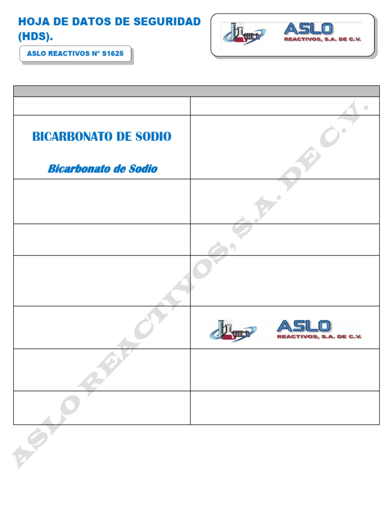 Hoja Seguridad s1625 Sodio Bicarbonato | PDF