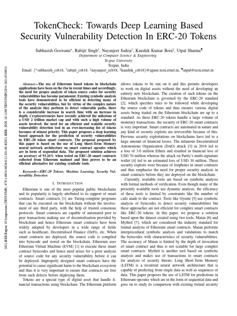 2021 - Done - TokenCheck Towards Deep Learning Based Security Vulnerability Detection in ERC-20 ...
