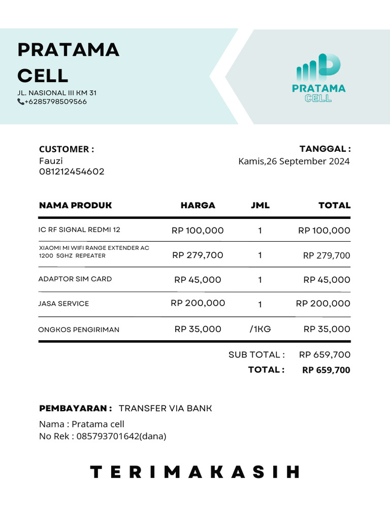 Hitam Putih Minimalist Profesional Bisnis Faktur Invoice - 20240924 ...