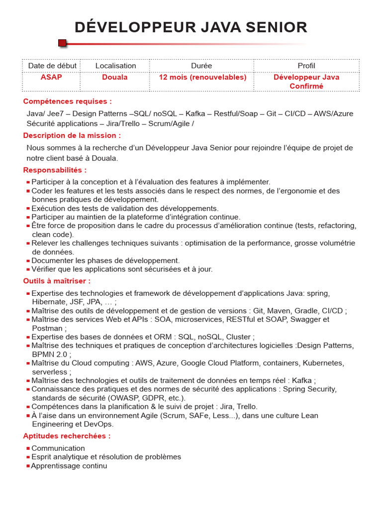 Developper Java Senior | PDF
