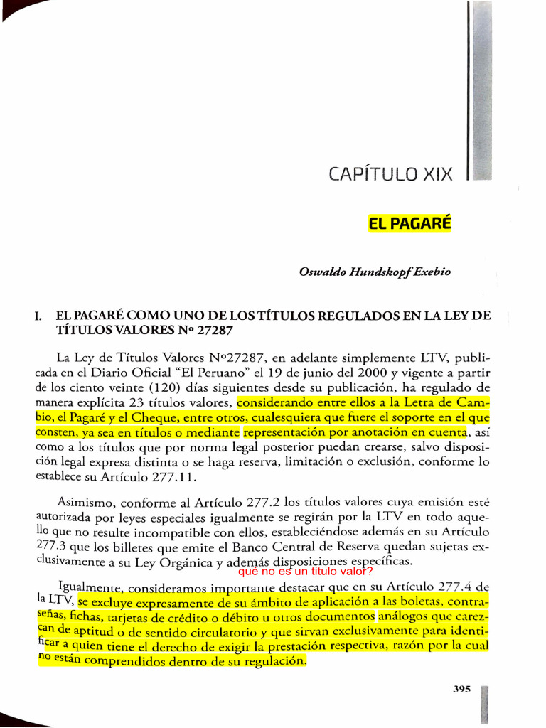 HUNDSKOPF EXEBIO, O., "El Pagaré" | PDF