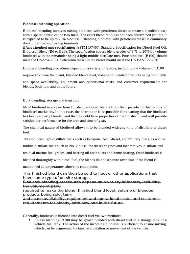 Biodiesel Blending Operation | PDF