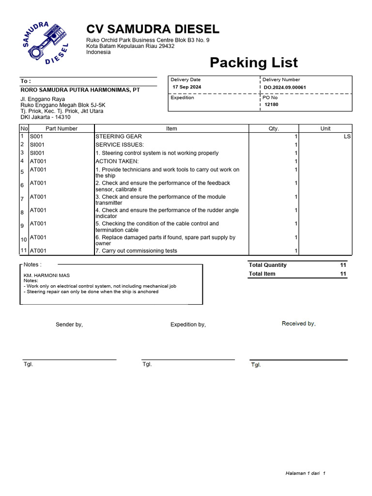 Packing List Jasa 1 | PDF