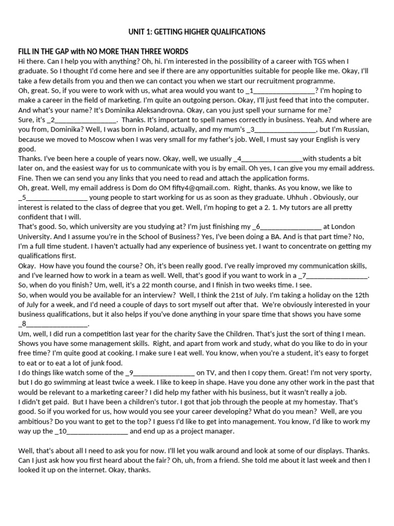 UNIT 1 - Getting Higher Qualifications | PDF