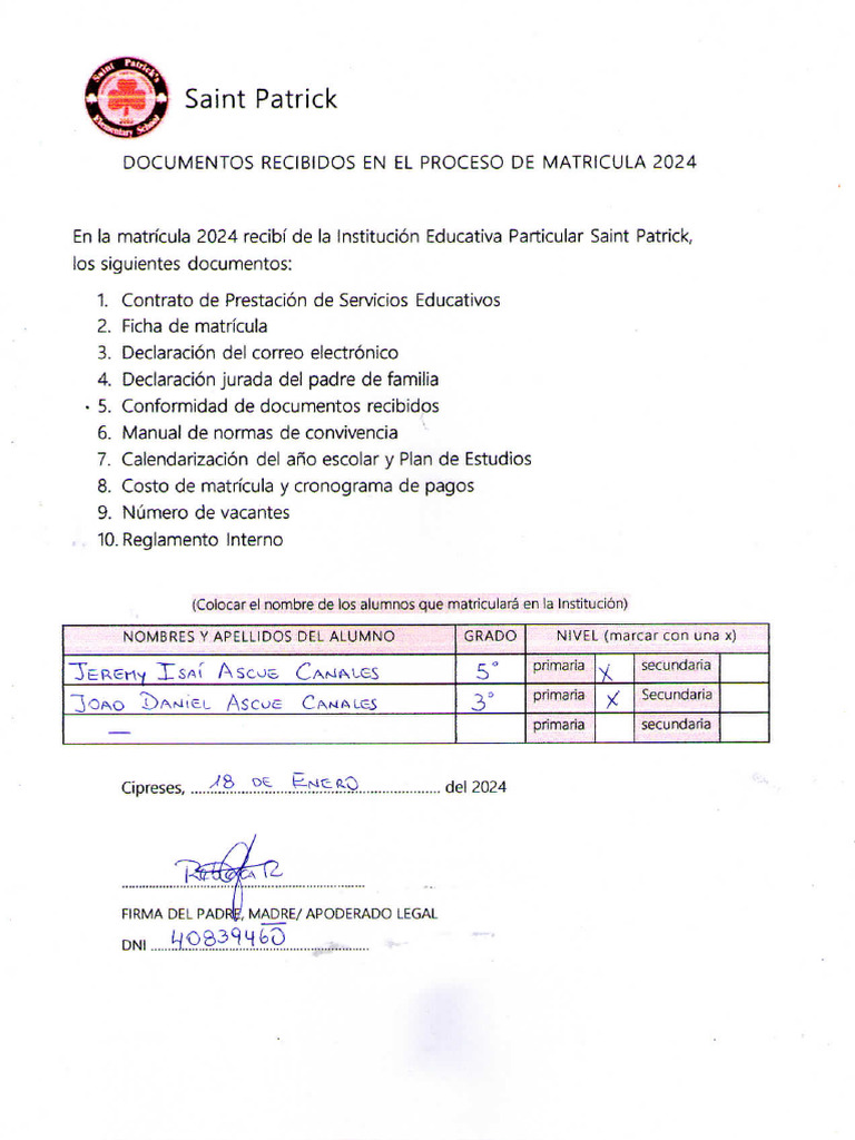 Conformidad Documentos Recibidos 2024 | PDF