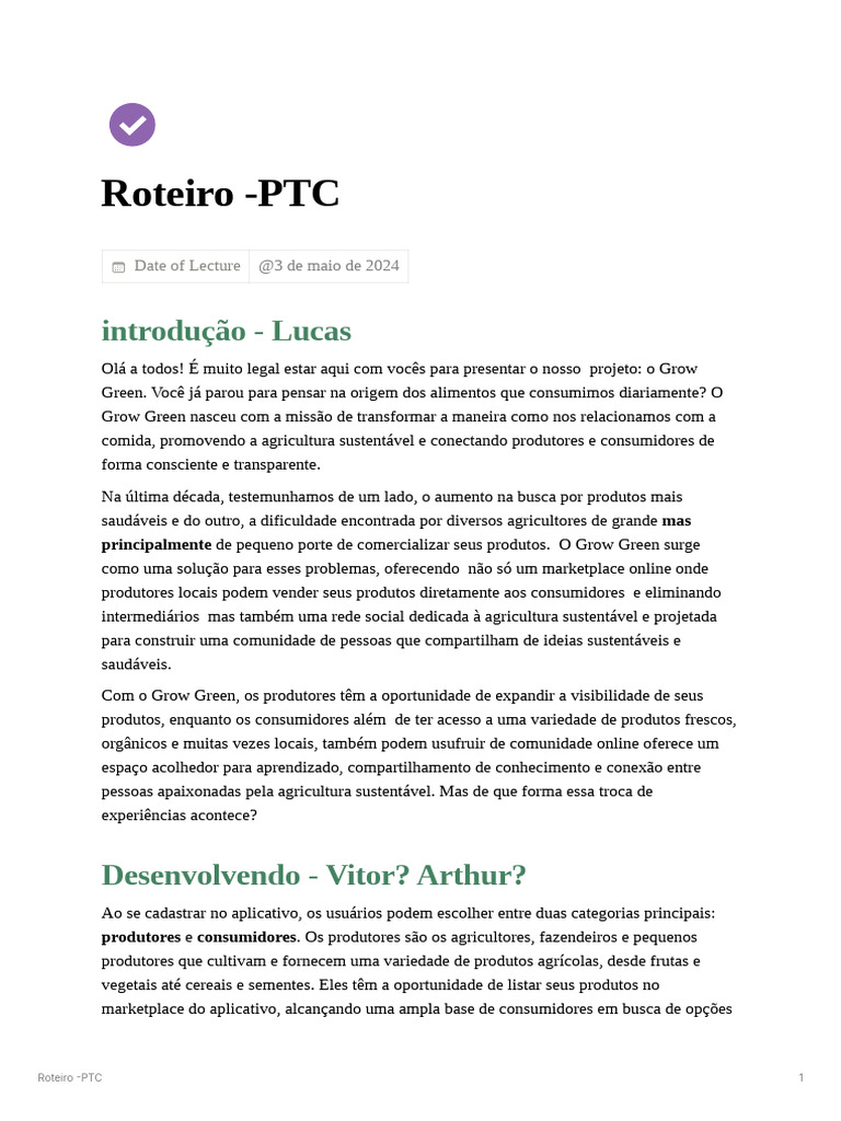 Roteiro PTC | PDF