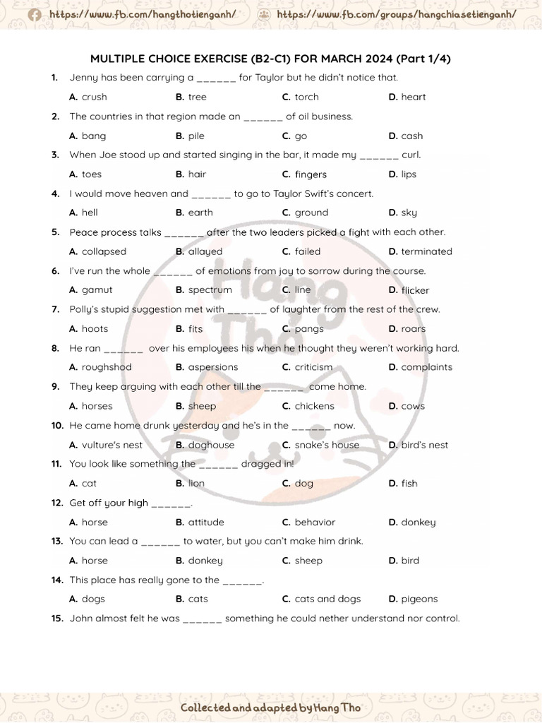 (Hang Thỏ) 100 Multiple Choice (B2-C1) | PDF
