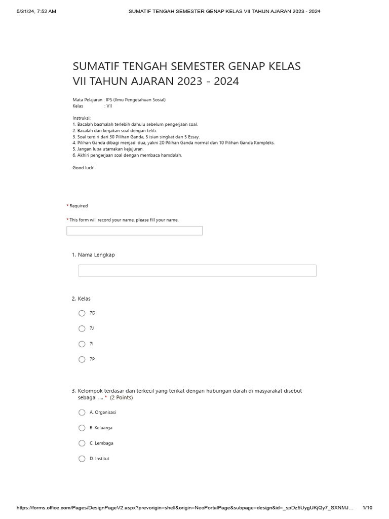 17 Soal Sts Ips Kelas 7 Semester Genap 2023 - 2024 | PDF